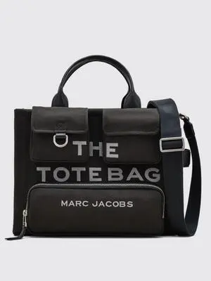 Marc Jacobs The Medium Tote Bag In Cotton With Printed Logo - Black