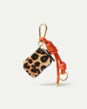 Veronica Beard Leopard Zip Pouch Bag Charm Dark Acorn Multi