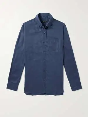 TOM FORD Button-down Collar Lyocell-twill Shirt - Navy