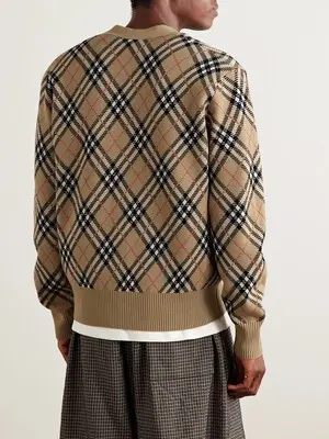 Burberry Checked Jacquard-knit Wool-blend Cardigan - Neutrals