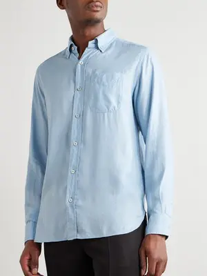 TOM FORD Button-down Collar Lyocell Shirt - Blue
