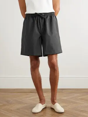 SAMAN AMEL Straight-leg Wool Drawstring Shorts - Gray