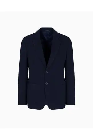 Giorgio Armani Single-breasted Jacket In Stretch Wool Seersucker - Blue