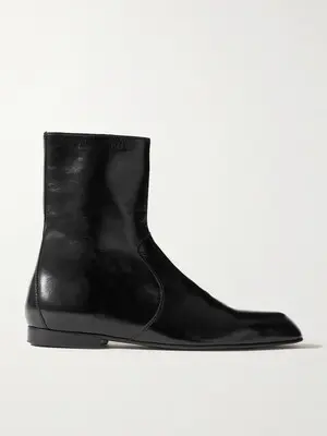 Khaite Colt Glossed-leather Ankle Boots - Black