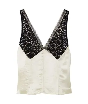 Maria Mcmanus Satin-twill And Corded Lace Camisole - Neutrals