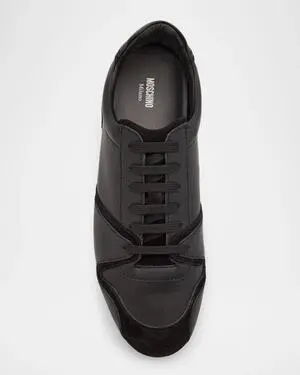 Moschino Leather And Suede Low-top Sneakers - Black