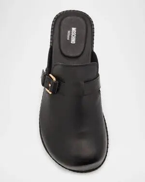 Moschino Sabot Leather Mules - Black