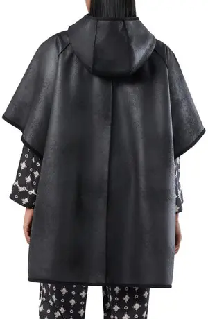 Marina Rinaldi Reversible Faux Fur Hooded Cape - Black