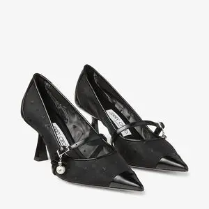 JIMMY CHOO Aren Pump 65 Spazzolato And Heart Mesh Pumps With Pearl Charm