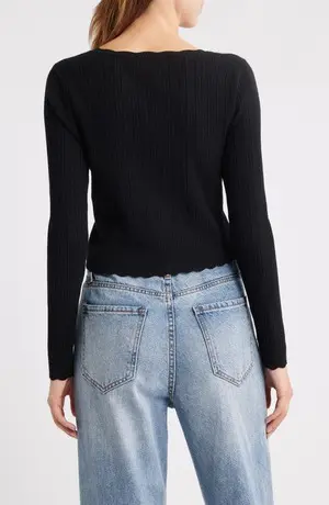 LoveShackFancy Martti Scallop Trim Pointelle Cardigan