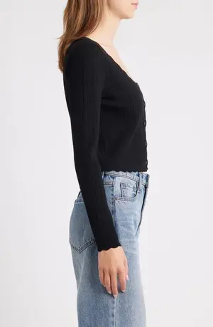 LoveShackFancy Martti Scallop Trim Pointelle Cardigan