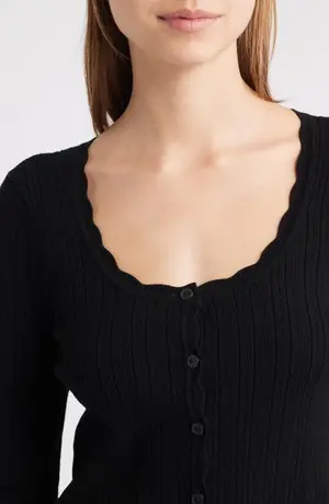 LoveShackFancy Martti Scallop Trim Pointelle Cardigan