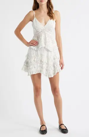 LoveShackFancy Lace Trim Tiered Cotton Miniskirt