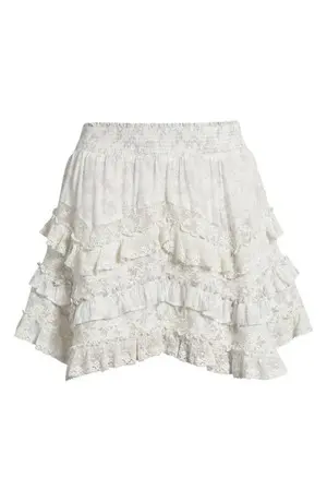 LoveShackFancy Lace Trim Tiered Cotton Miniskirt