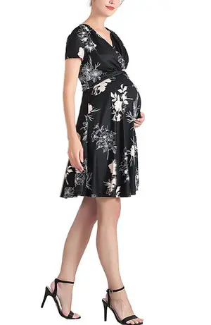 KIMI + KAI Faux Wrap Maternity/nursing Dress - Multicolored