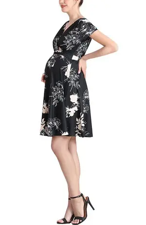 KIMI + KAI Faux Wrap Maternity/nursing Dress - Multicolored