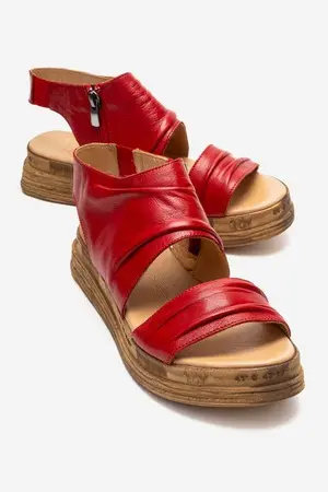 FOREVER & ALWAYS SHOES Lunas Leather Side-zip Flat Heel Sandal - Red