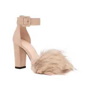 TIANNIA BARNES Kid Suede Sandal With Faux Fur - Beige Suede And Fur