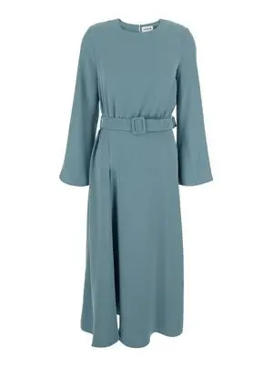 P.a.r.o.s.h Cady Fabric Long Dress With Waistband - Blue