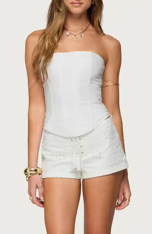 EDIKTED Hadar Strapless Corset Top - White