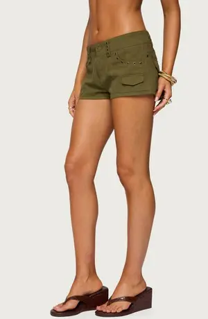 EDIKTED Low Rise Twill Shorts - Olive-washed