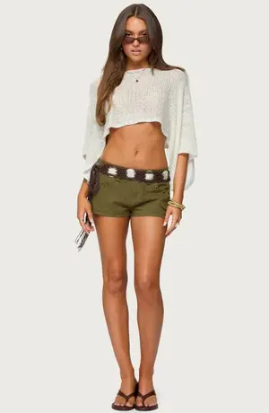 EDIKTED Low Rise Twill Shorts - Olive-washed
