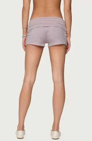 EDIKTED Kodi Stripe Foldover Shorts - Pink