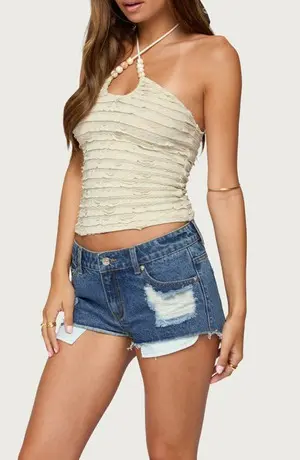 EDIKTED Ruffle Crop Halter Top