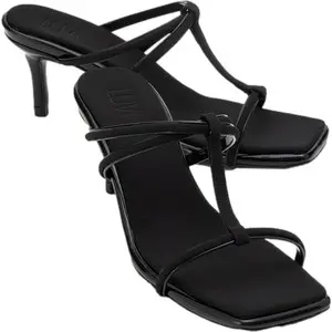 PROLOGUE SHOES Strap Heel Sandal - Black Faux Leather