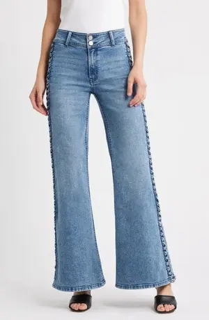 CITY BLUES Side Braid Wide-leg Jeans