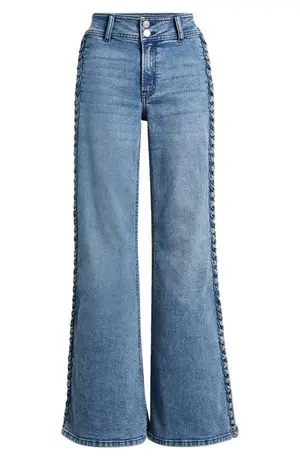 CITY BLUES Side Braid Wide-leg Jeans