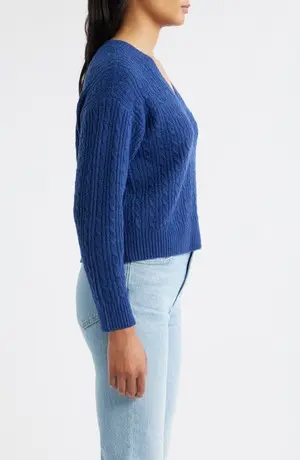 CITY BLUES Cable V-neck Sweater - Twilight