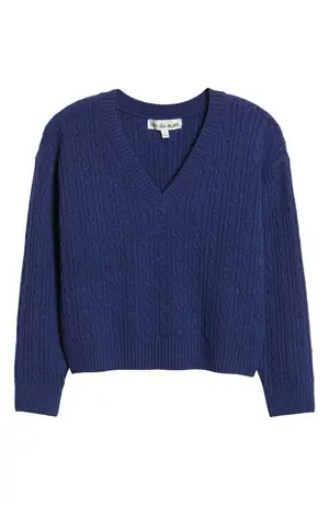 CITY BLUES Cable V-neck Sweater - Twilight