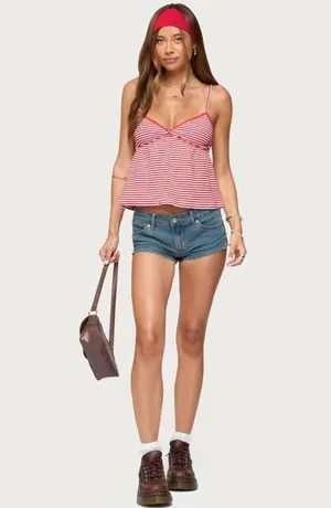 EDIKTED Orietta Stripe Babydoll Camisole - Red