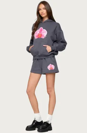 EDIKTED Printed Hoodie - Dark-gray