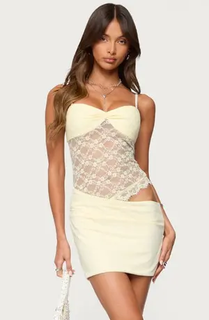 EDIKTED Lace Asymmetric Cutout Minidress