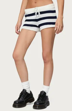 EDIKTED Amaris Stripe Drawstring Cotton Shorts - Navy