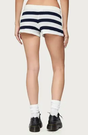 EDIKTED Amaris Stripe Drawstring Cotton Shorts - Navy
