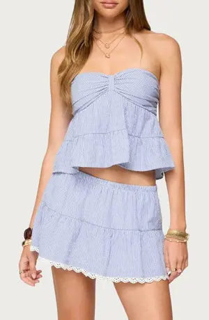 EDIKTED Striped Strapless Tiered Top