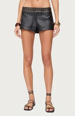 EDIKTED Kaylan Grommet Faux Leather Shorts - Black