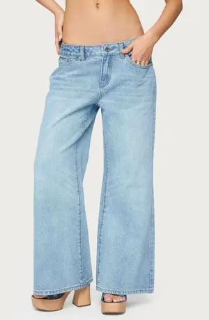 EDIKTED Low Rise Wide Leg Jeans - Light-blue