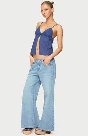 EDIKTED Low Rise Wide Leg Jeans - Light-blue
