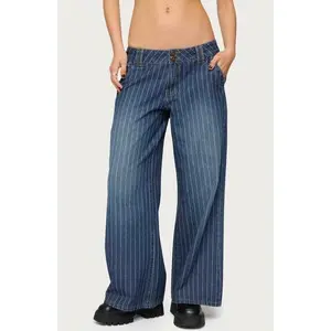 EDIKTED Cory Stripe Low Rise Wide Leg Jeans - Blue