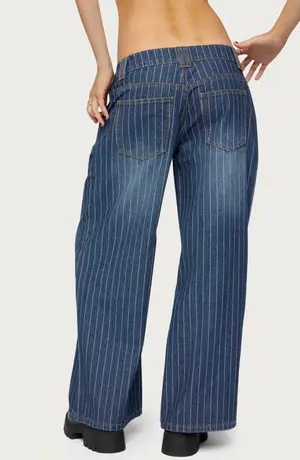 EDIKTED Cory Stripe Low Rise Wide Leg Jeans - Blue