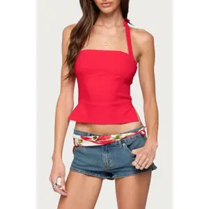 EDIKTED Halter Top With Side Slits - Red