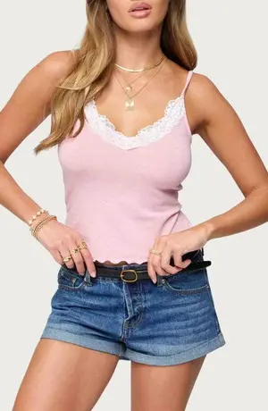Lace-Trim V-Neck Tank Tops