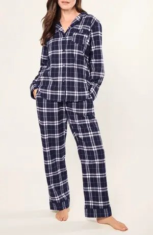 PETITE PLUME Tartan Plaid Cotton Pajamas - Navy