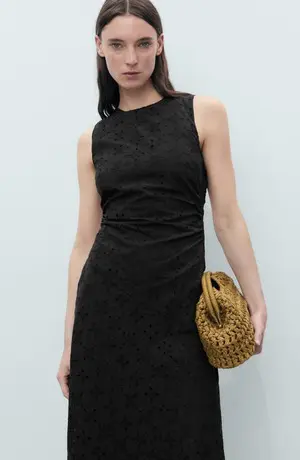 Mango Eyelet Sleeveless Midi Dress