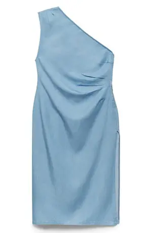 Mango Pleated One-shoulder Chambray Dress - Medium Blue