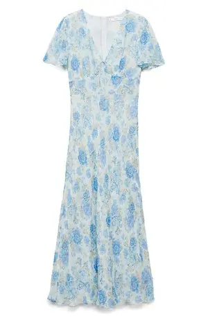 Mango Floral Print Chiffon Midi Dress